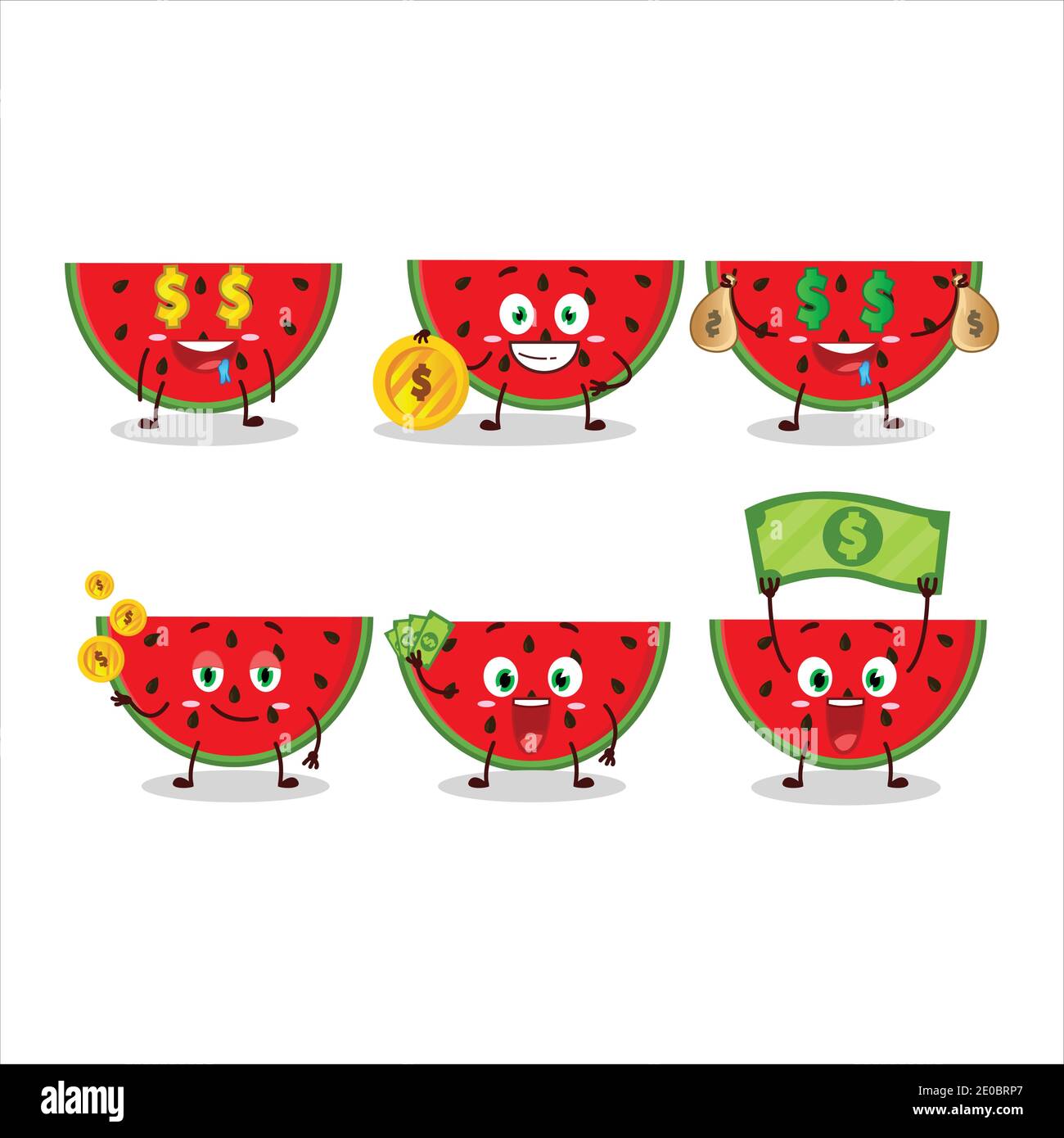 Watermelon cartoon character with cute emoticon bring money. Vector ...