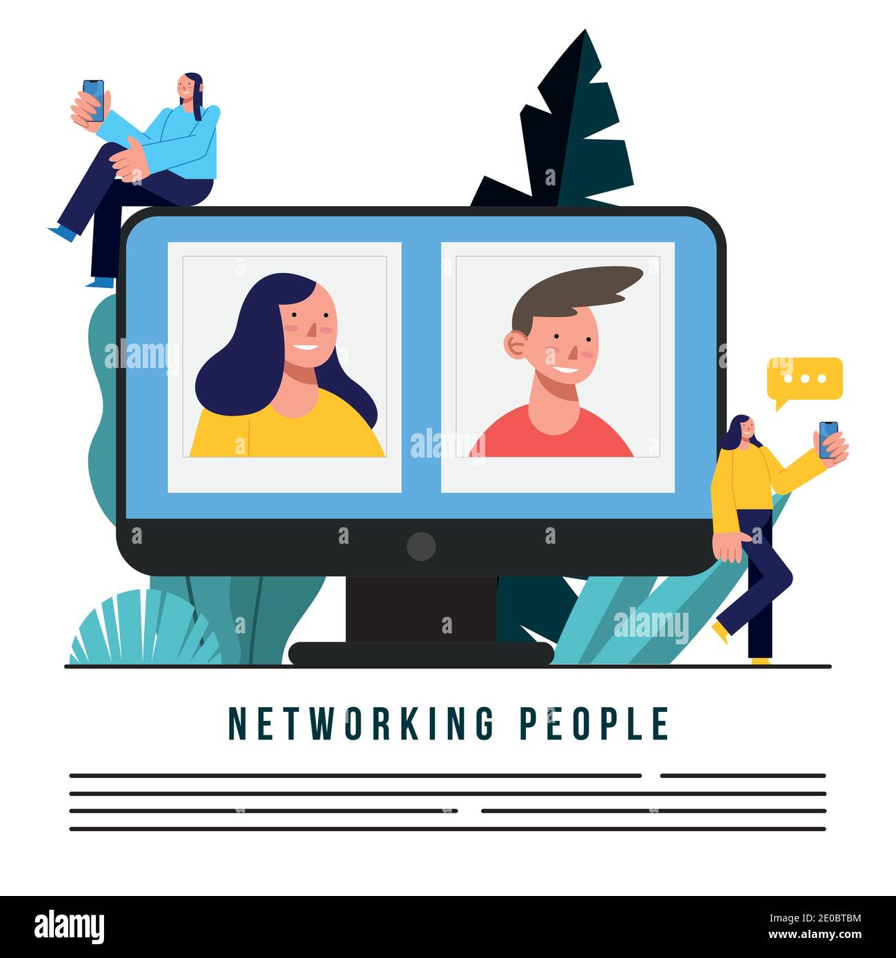 Networking people man and woman in computer design, Business ...