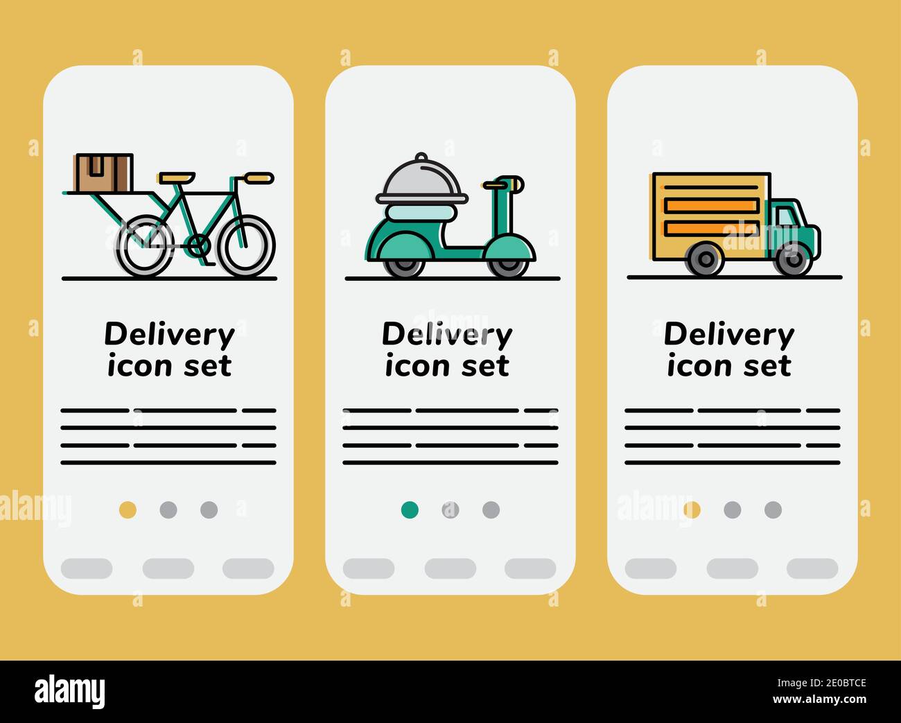 Food delivery icon set banners frames design, logistics transportation ...