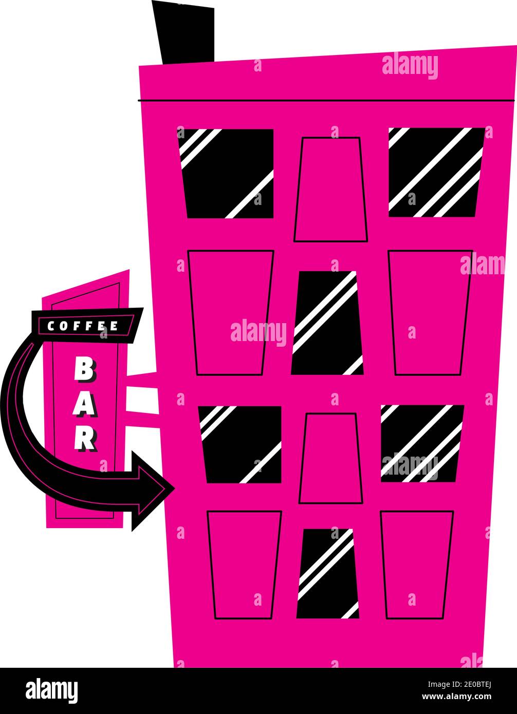 Coffee bar with arrow banner in city building design, Restaurant ...