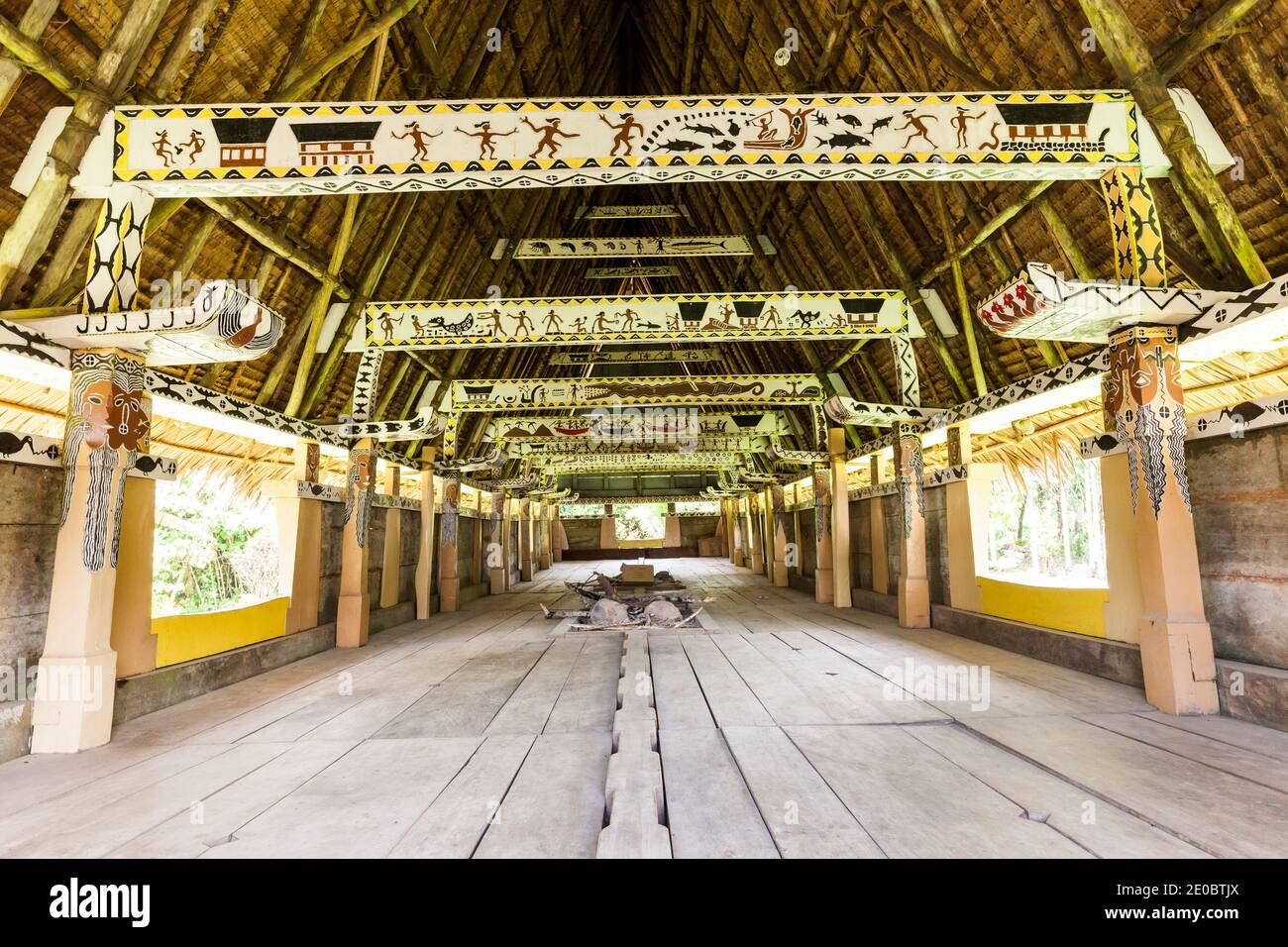 Interior of Bai Rekeai, Bai is traditional wooden house, Men’s meeting ...