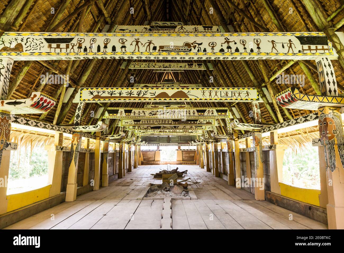 Interior of Bai Rekeai, Bai is traditional wooden house, Men’s meeting ...