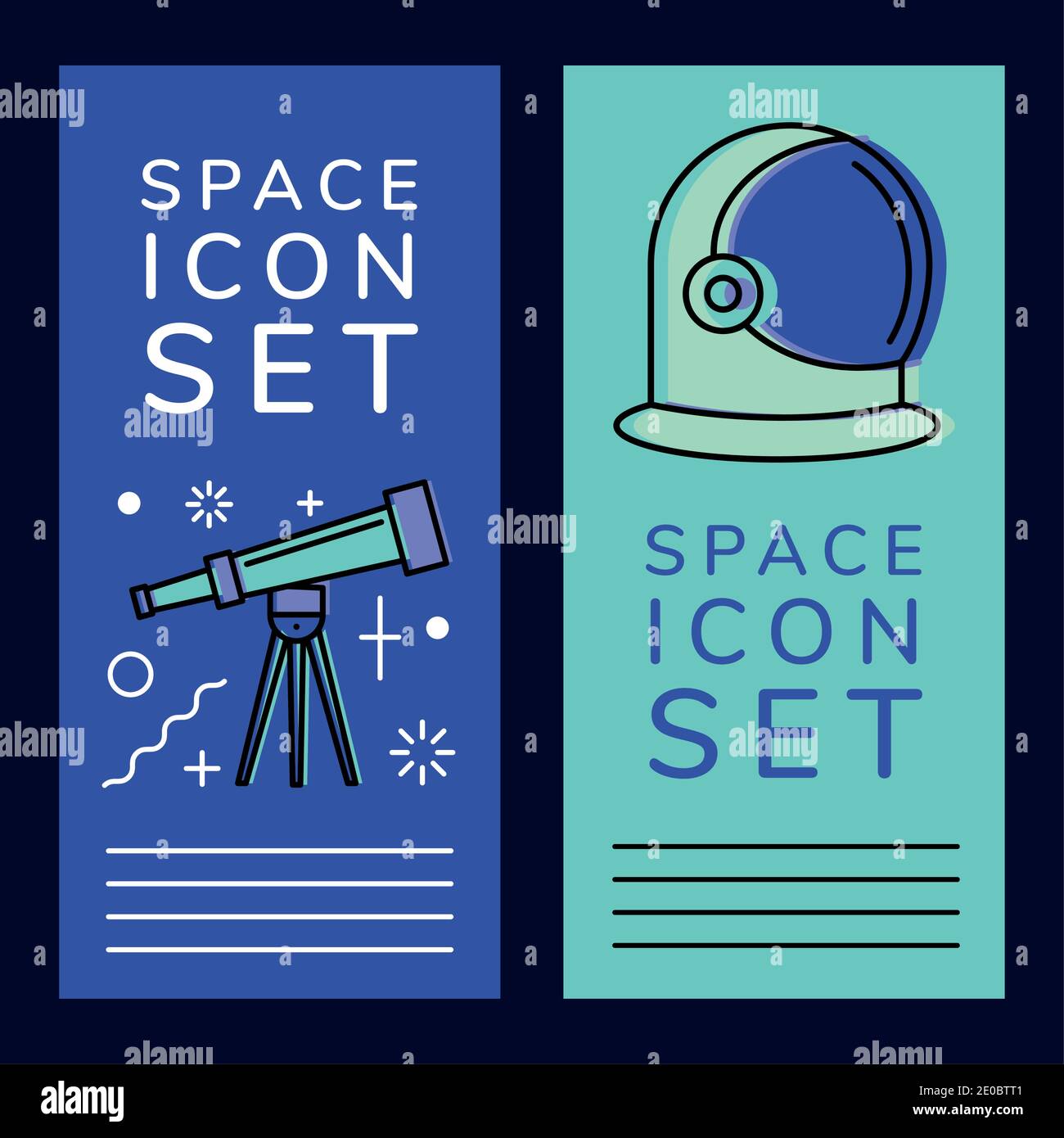 Space telescope and astronaut helmet in frames labels of universe ...