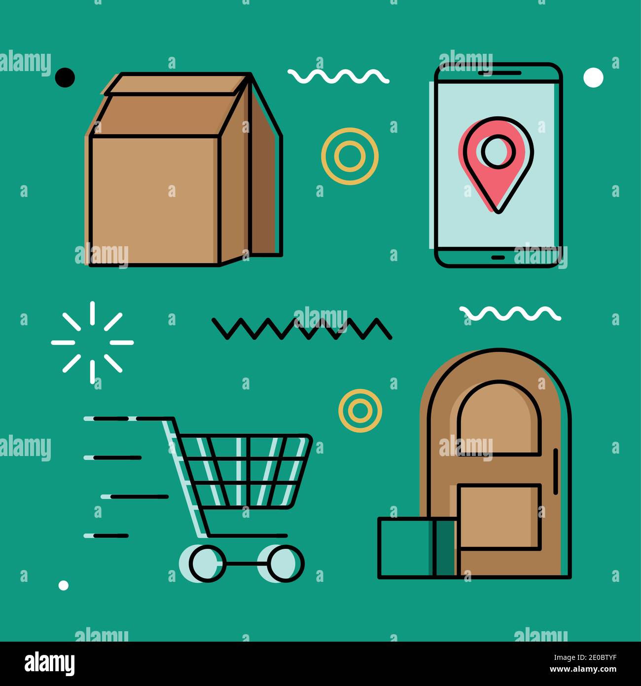 Food delivery symbol set design, logistics transportation and shipping theme Vector illustration ...
