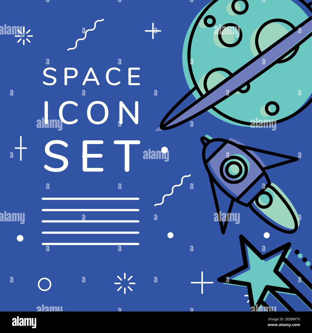 Space icon set moon rocket and star of universe cosmos and futuristic ...