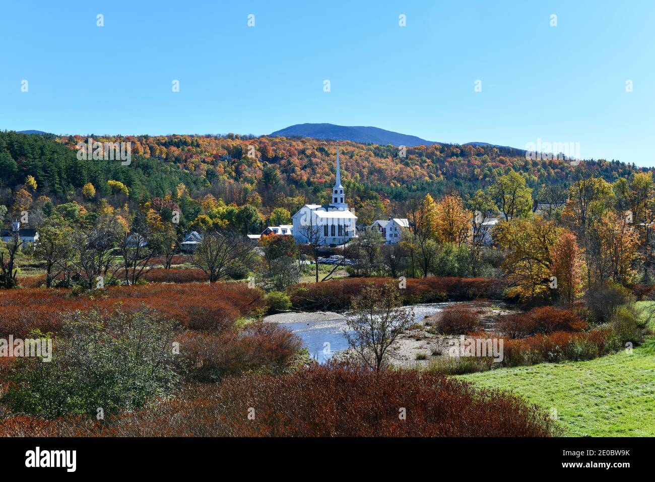 Stowe panorama in late Autumn with colorful foliage and community ...