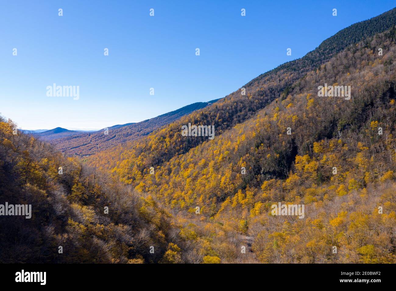 Panoramic view of late fall foliage in Smugglers Notch, Vermont Stock ...