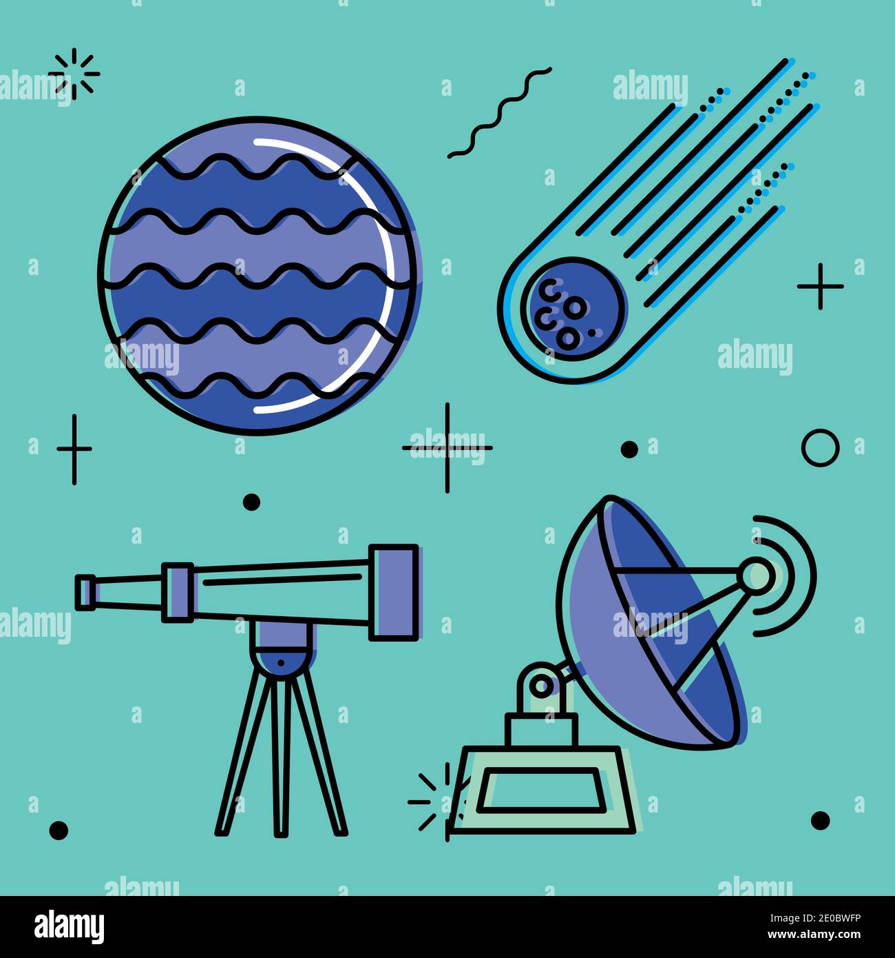 Space set of icons of universe cosmos and futuristic theme Vector ...