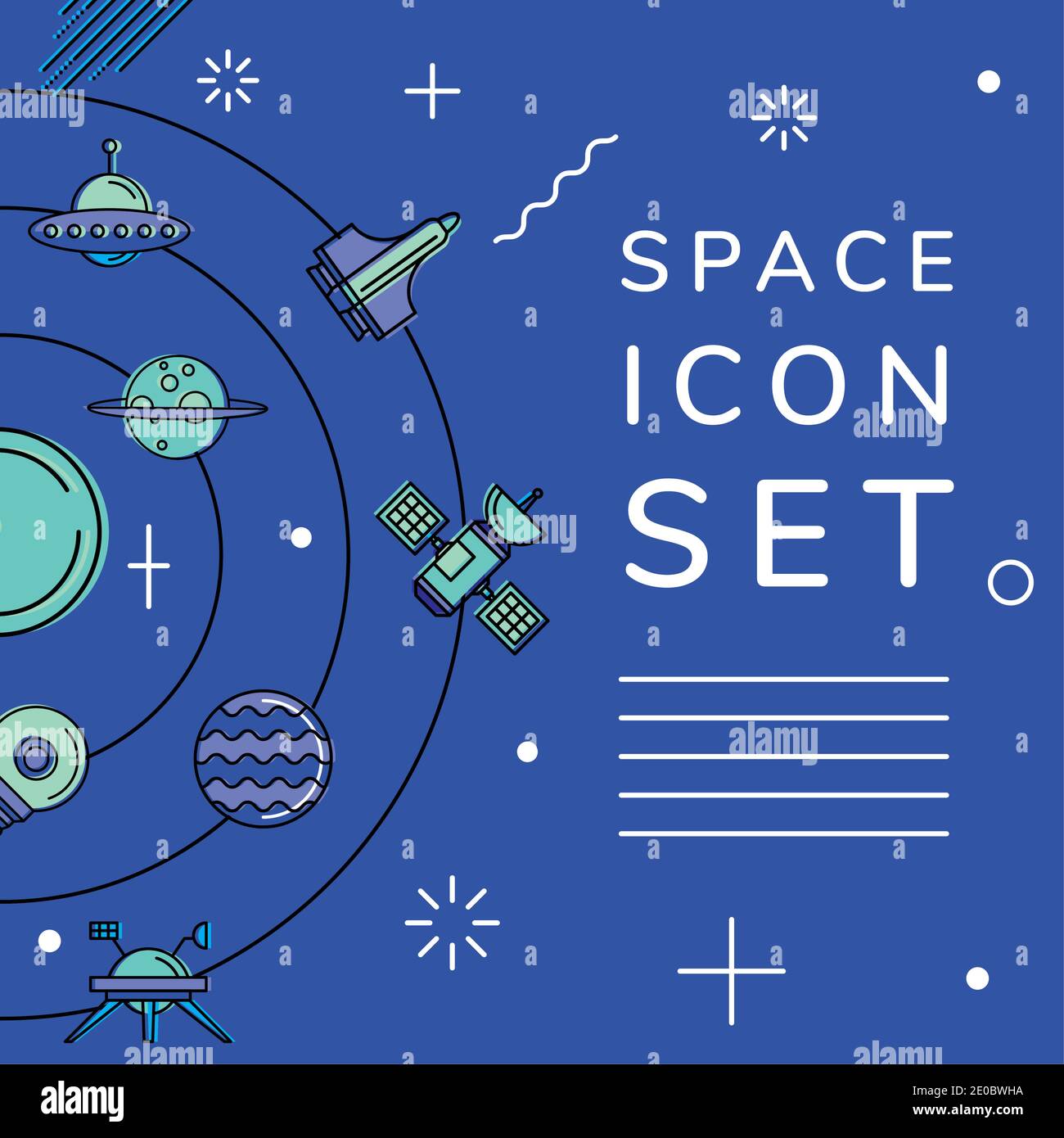 Space icon set in orbit of universe cosmos and futuristic theme Vector ...