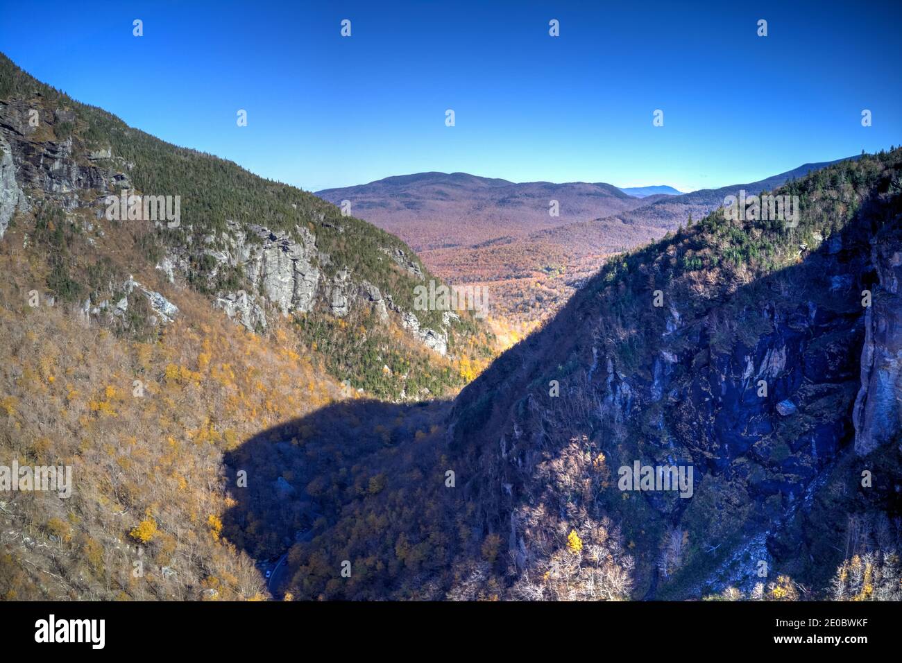 Panoramic view of late fall foliage in Smugglers Notch, Vermont Stock ...