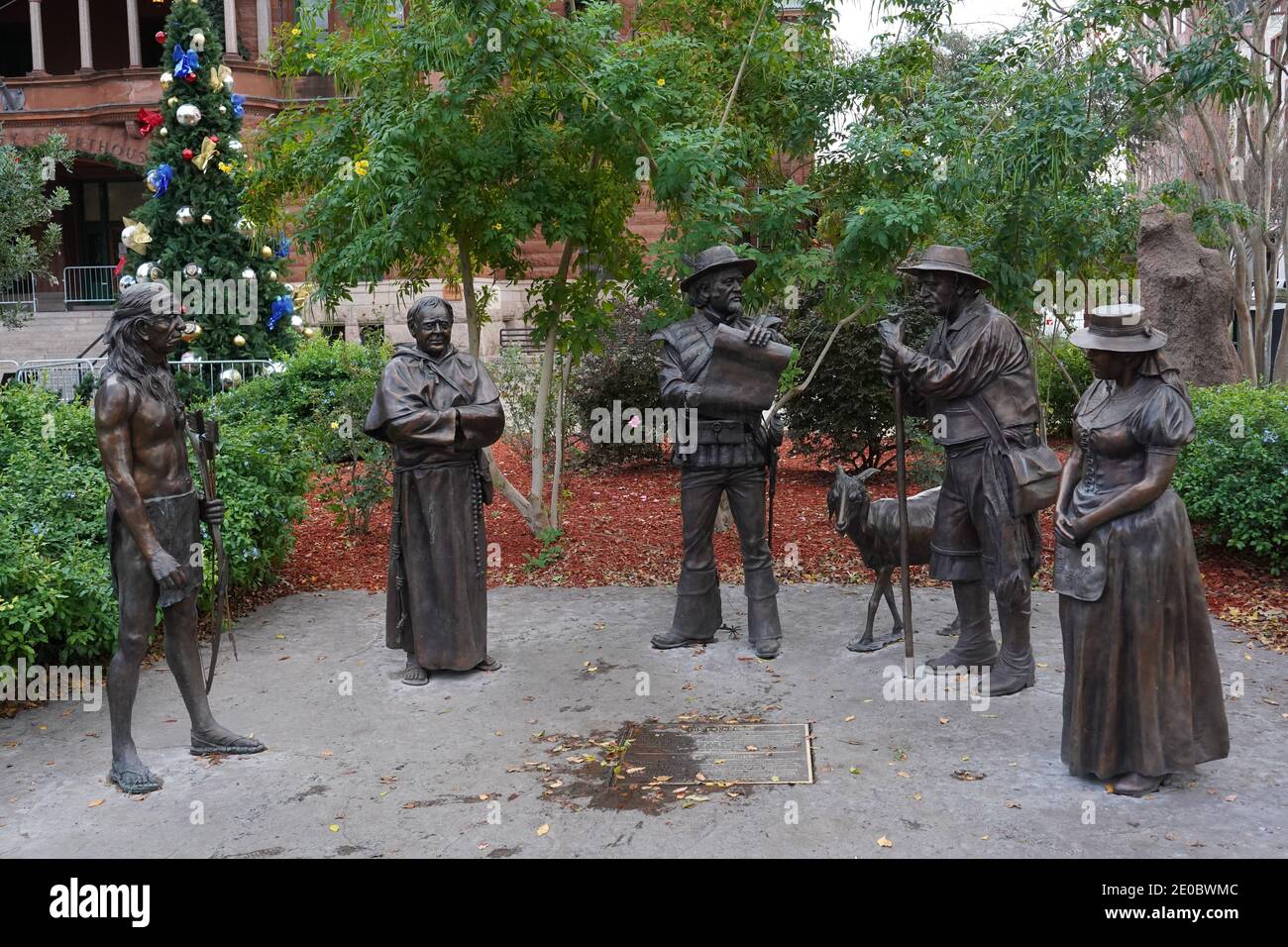 A plaque at the Founders Monument at the Bexar County Courthouse ...
