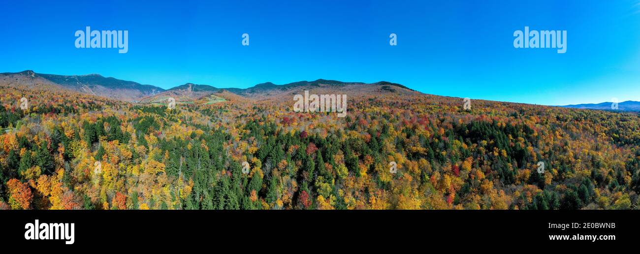 Aerial panoramic view of peak Fall foliage in Stowe, Vermont Stock ...