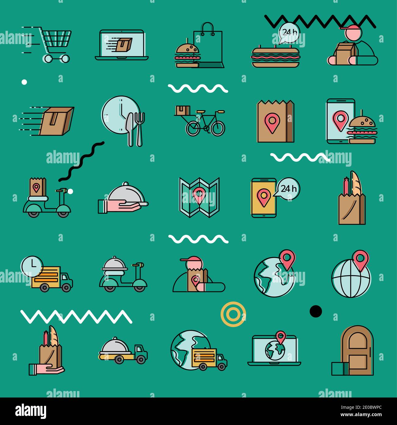 Food delivery symbol bundle design, logistics transportation and shipping theme Vector ...