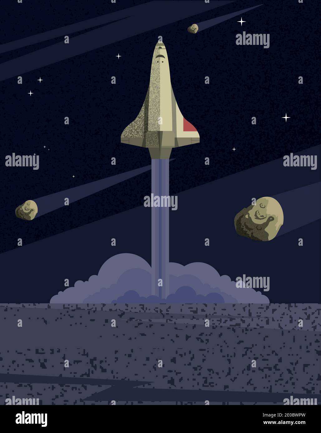 Space rocket and asteroids of universe cosmos and futuristic theme ...