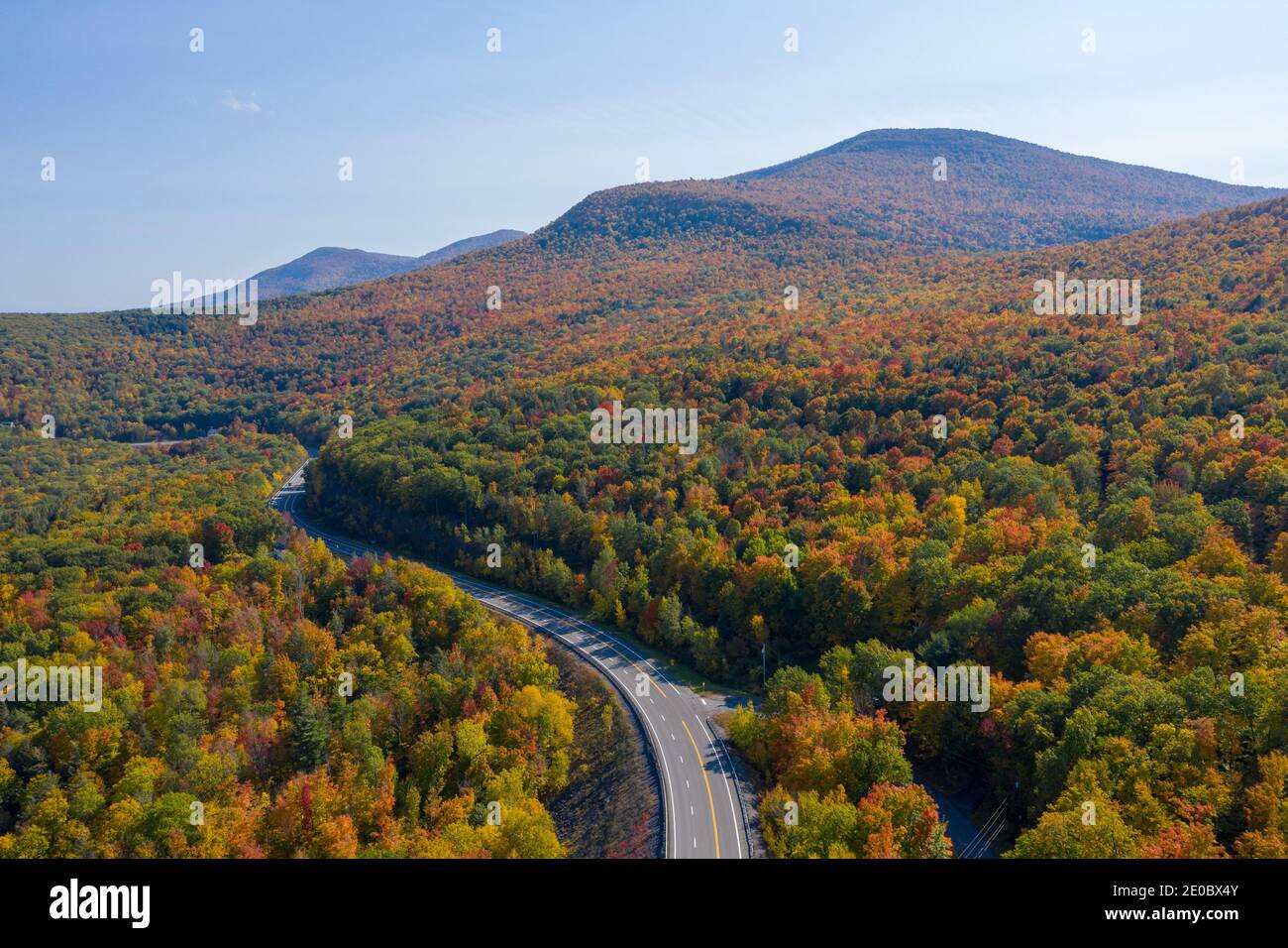 Aerial view of fall foliage along the Catskill Mountains in upstate New ...