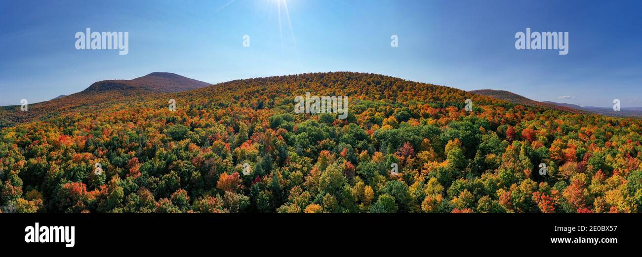 Aerial view of fall foliage along the Catskill Mountains in upstate New ...