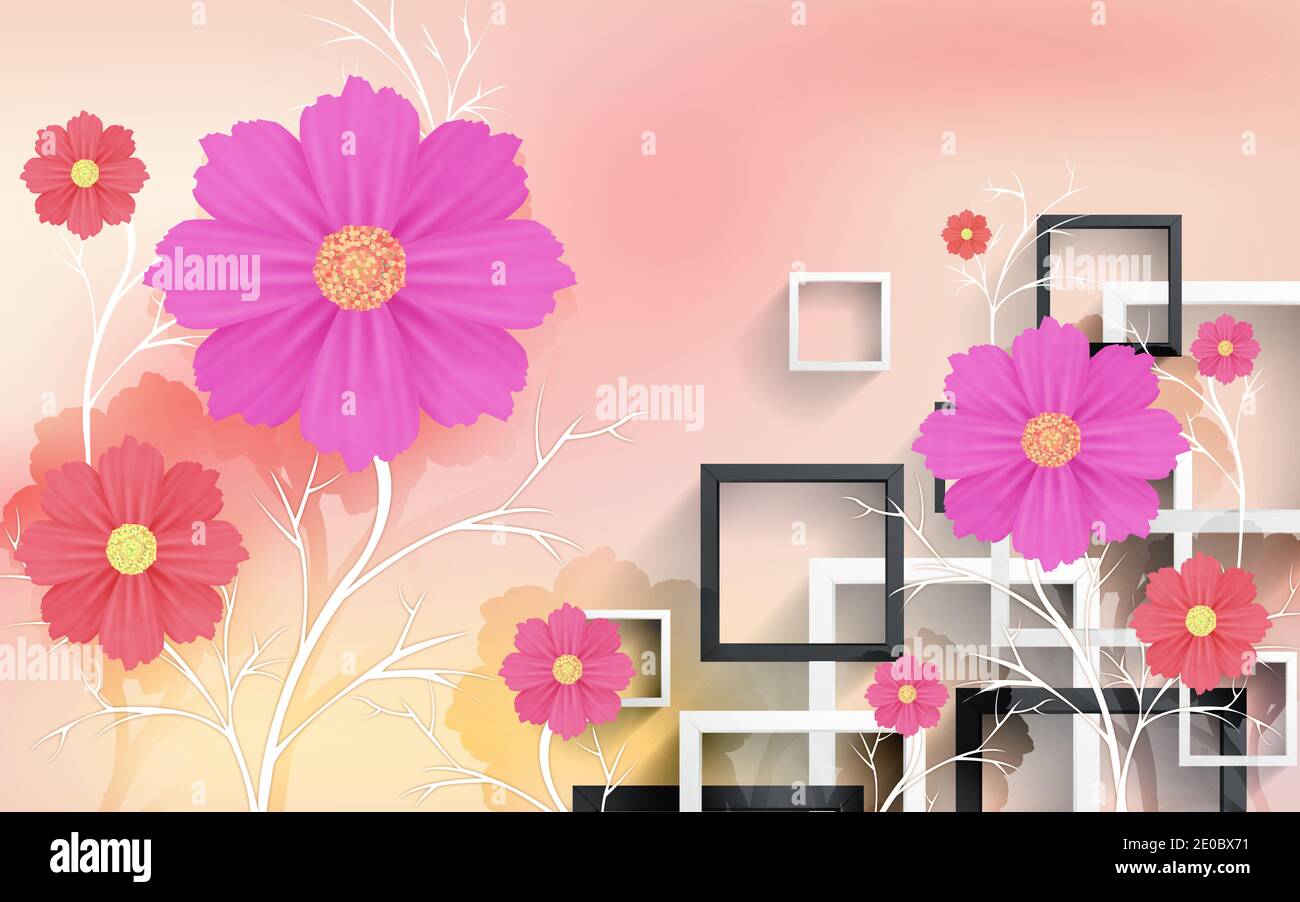 3d illustration, pastel background, white and black rectangular frames ...