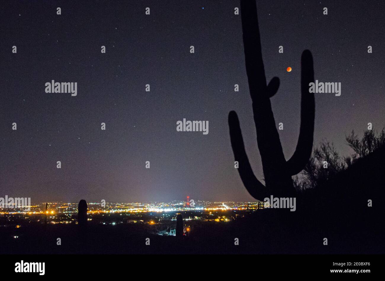 Total lunar eclipse over the desert in Tucson, Arizona Stock Photo - Alamy