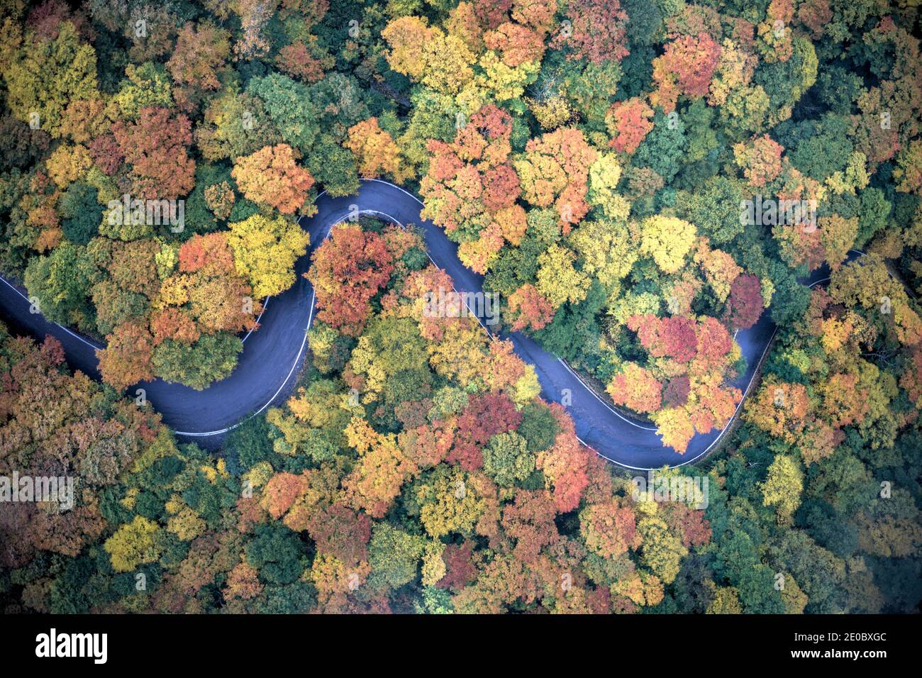 Panoramic view of peak fall foliage in Smugglers Notch, Vermont Stock ...