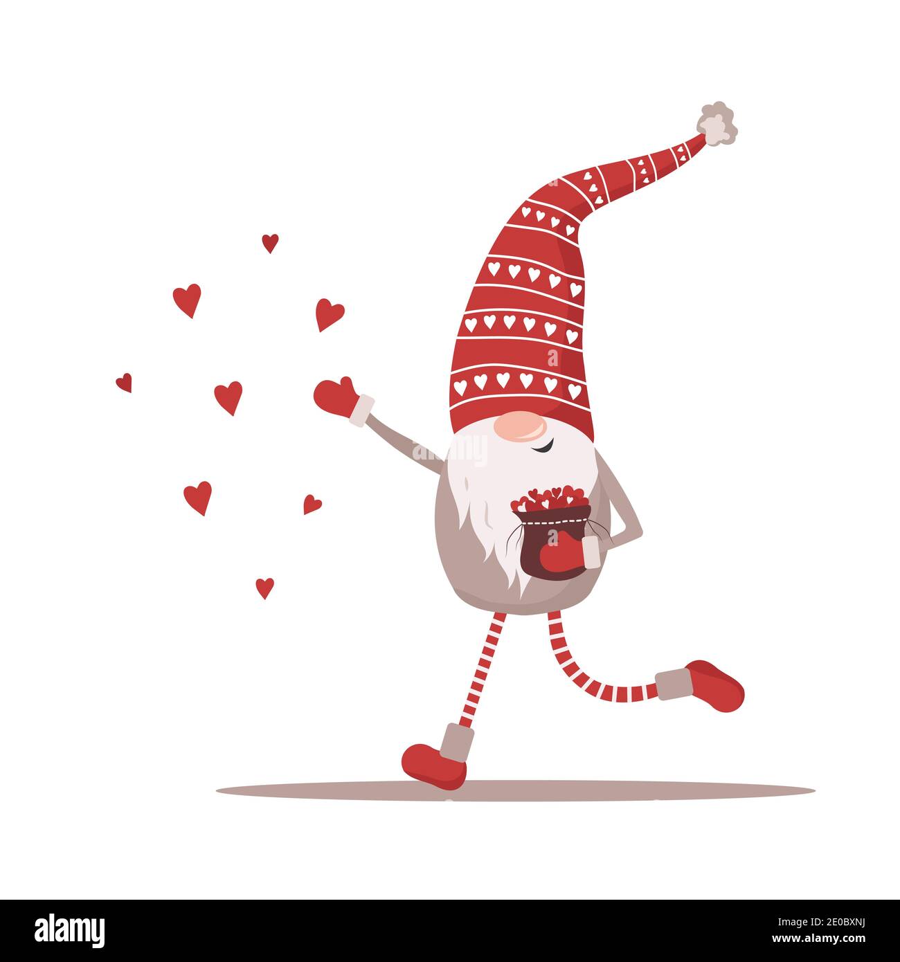 Valentine elf in red hat with hearts. Lovely scandinavian gnome. Happy ...