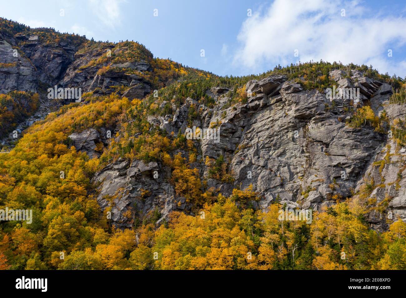 Panoramic view of peak fall foliage in Smugglers Notch, Vermont Stock ...