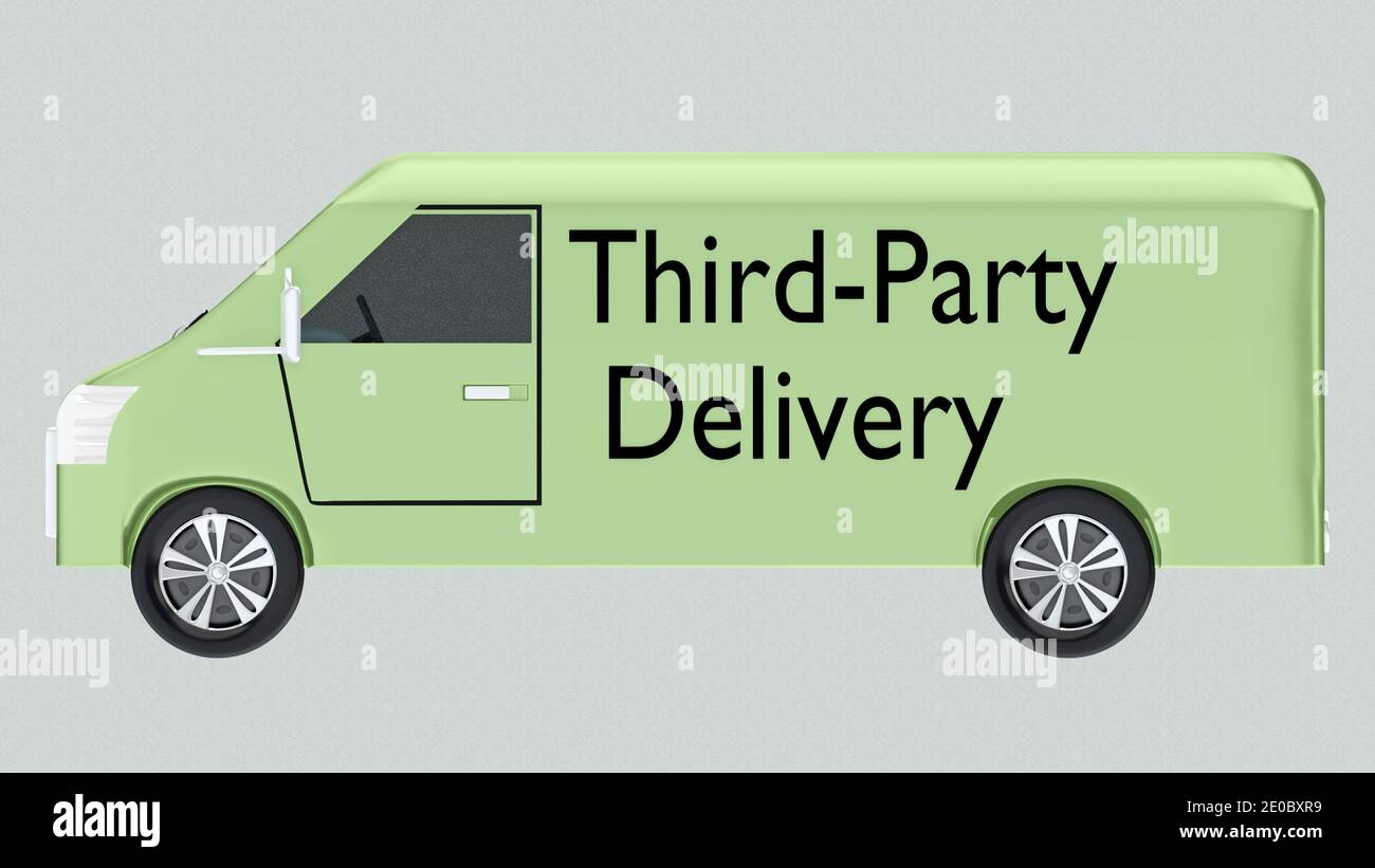 3D illustration of a van with Third-Party Delivery script on it's side ...