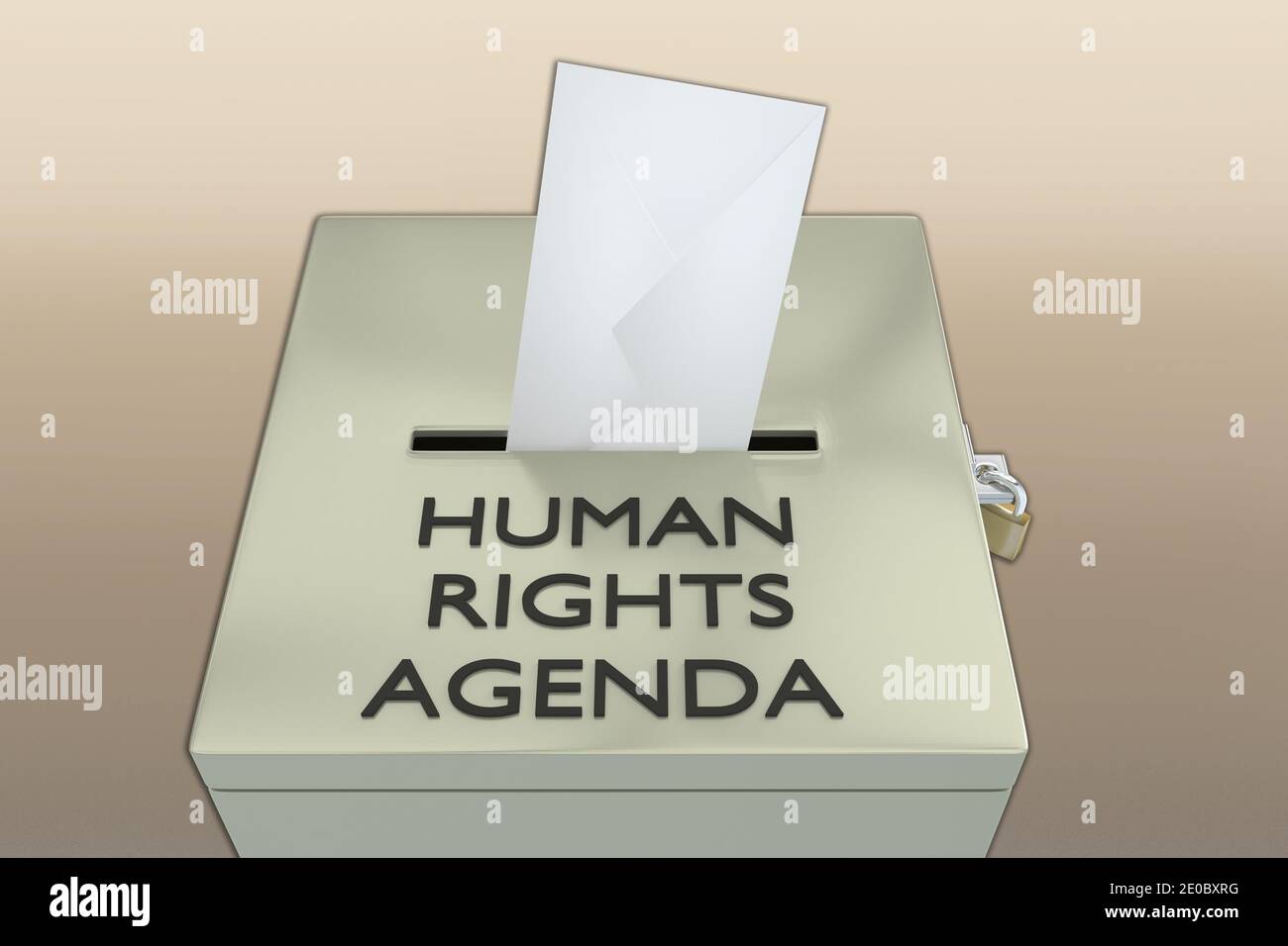 3D illustration of HUMAN RIGHTS AGENDA script on a ballot box, and an ...