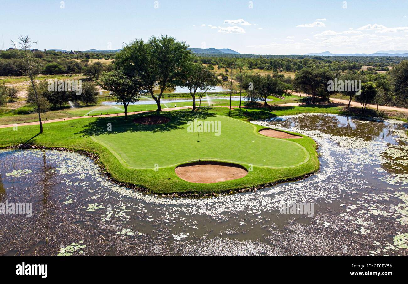 Horizontal photo of a golf course with a lake in South Africa Stock ...