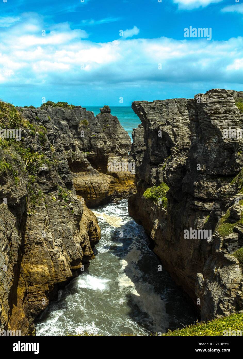 General view of the Pancake rocks an unusual geological formation of ...