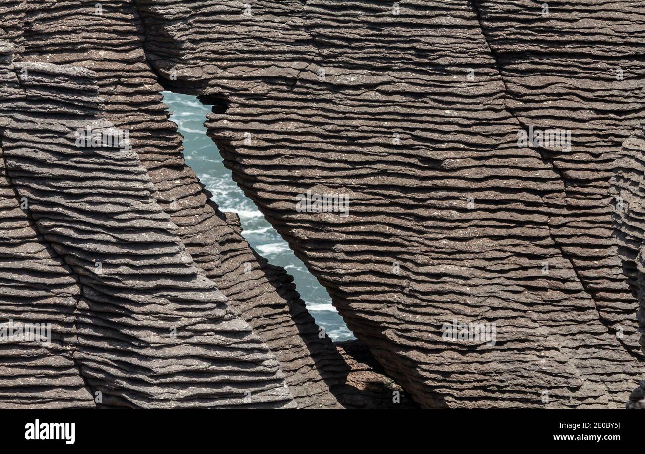Close view of the Pancake rocks an unusual geological formation of ...