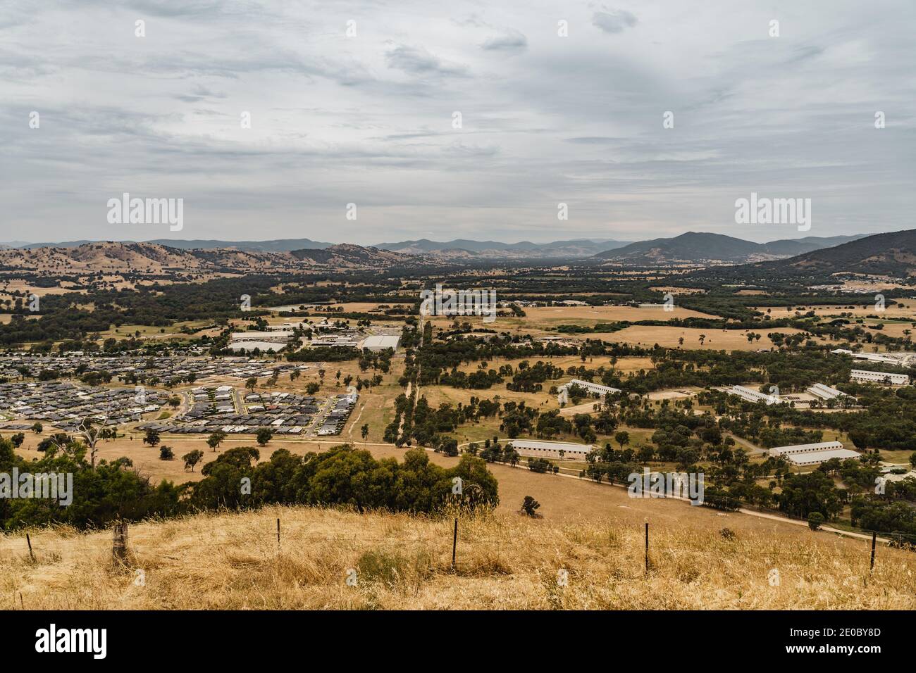Scenic views over Wodonga, VIC as seen from the Huon Hill Lookout Stock ...