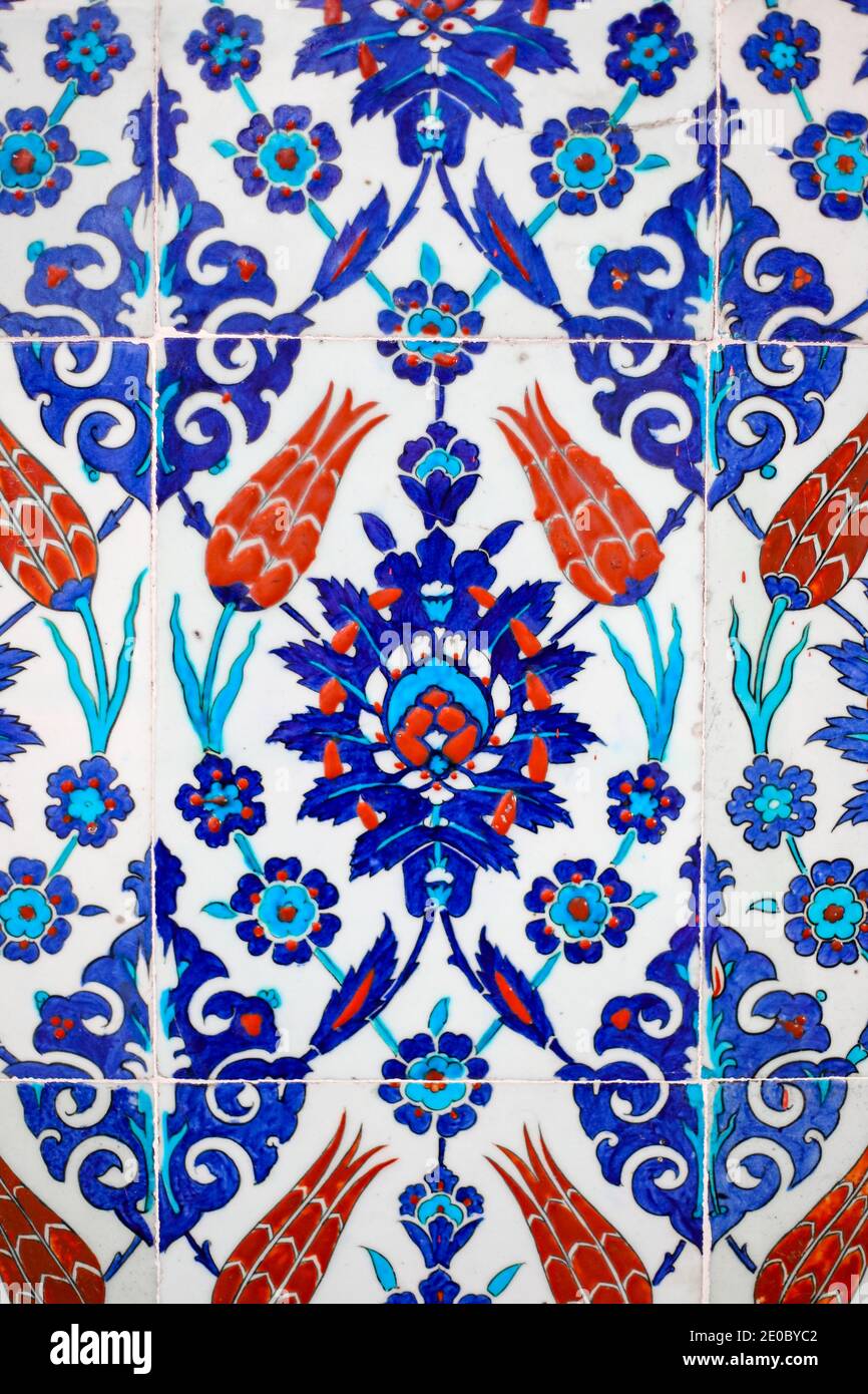 Details of Traditional Turkish Blue Tile with Blue and Red Color Stock ...