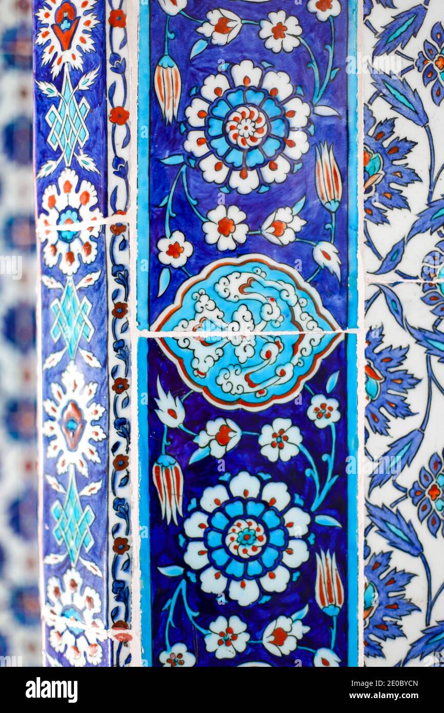Details of Traditional Turkish Blue Tile with Blue and Red Color Stock ...