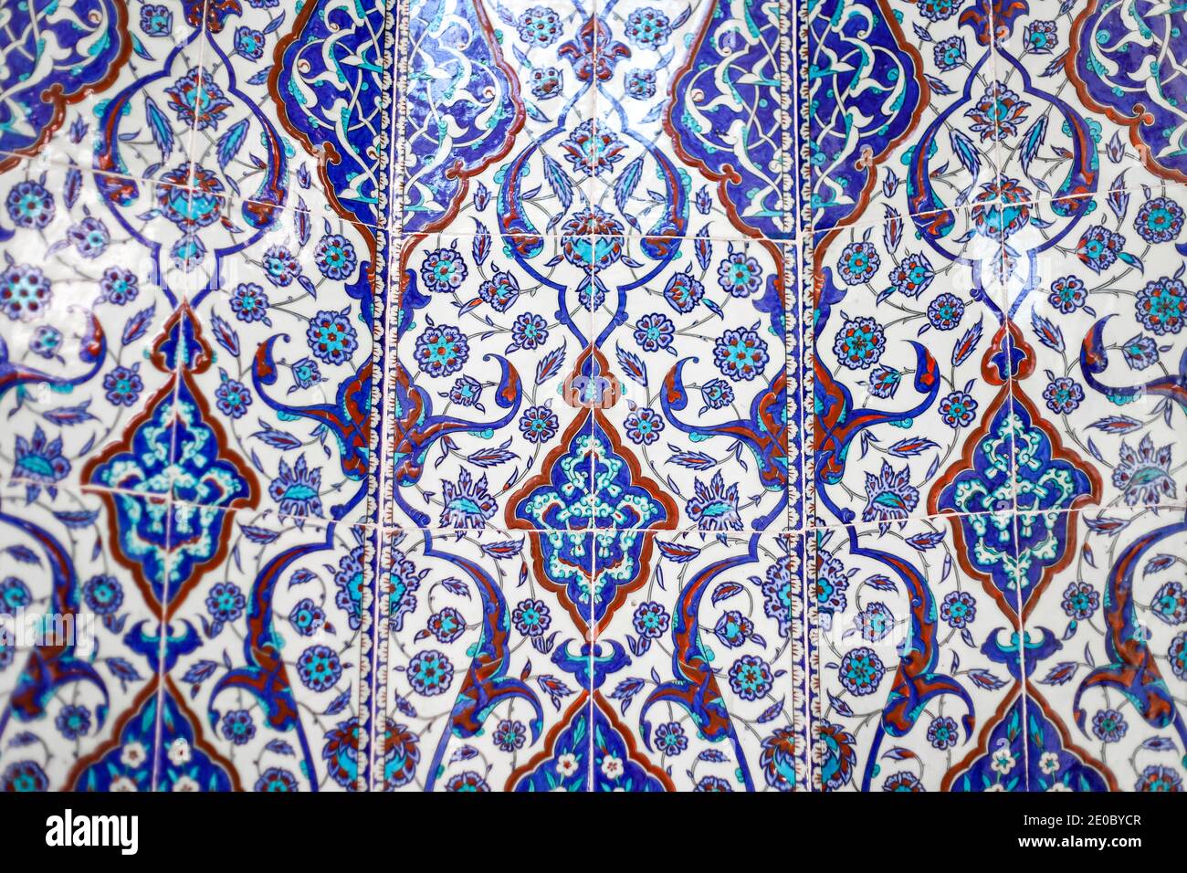Details of Traditional Turkish Blue Tile with Blue and Red Color Stock ...