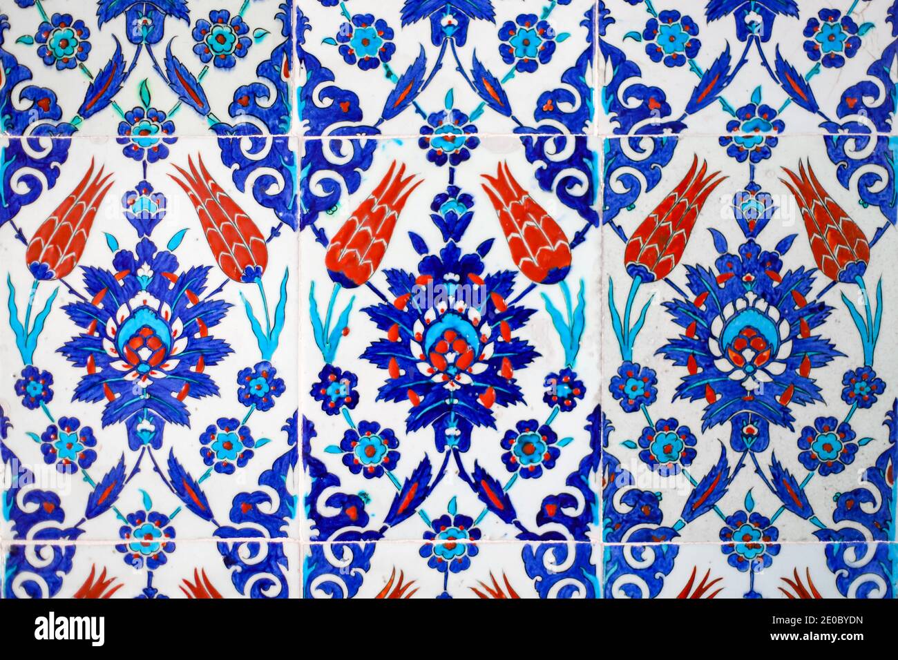 Details of Traditional Turkish Blue Tile with Blue and Red Color Stock ...