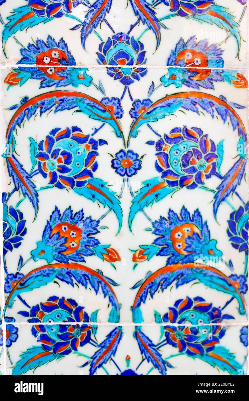 Details of Traditional Turkish Blue Tile with Blue and Red Color Stock ...