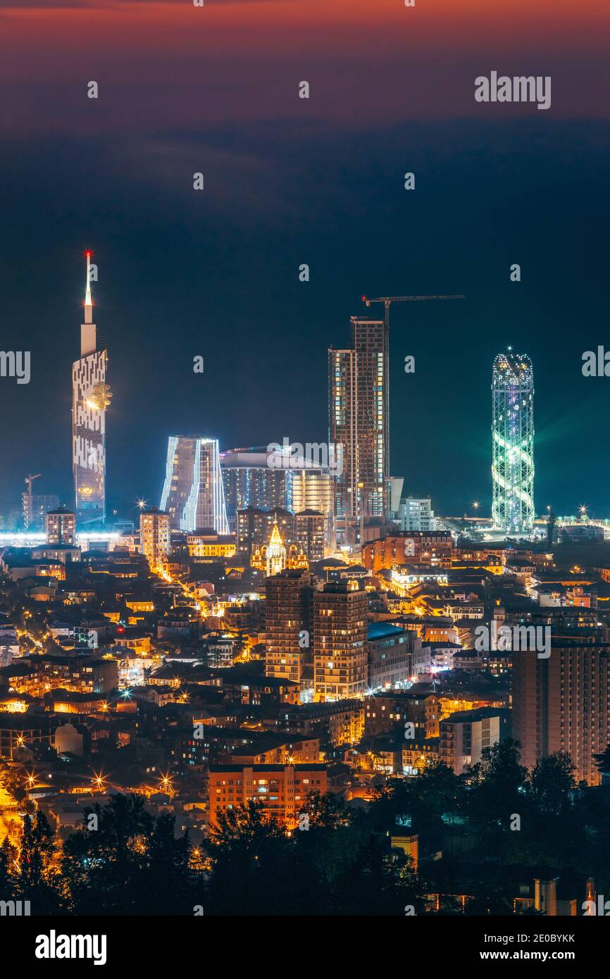 Batumi, Adjara, Georgia. Aerial View Of Urban Cityscape At Sunset. Town ...