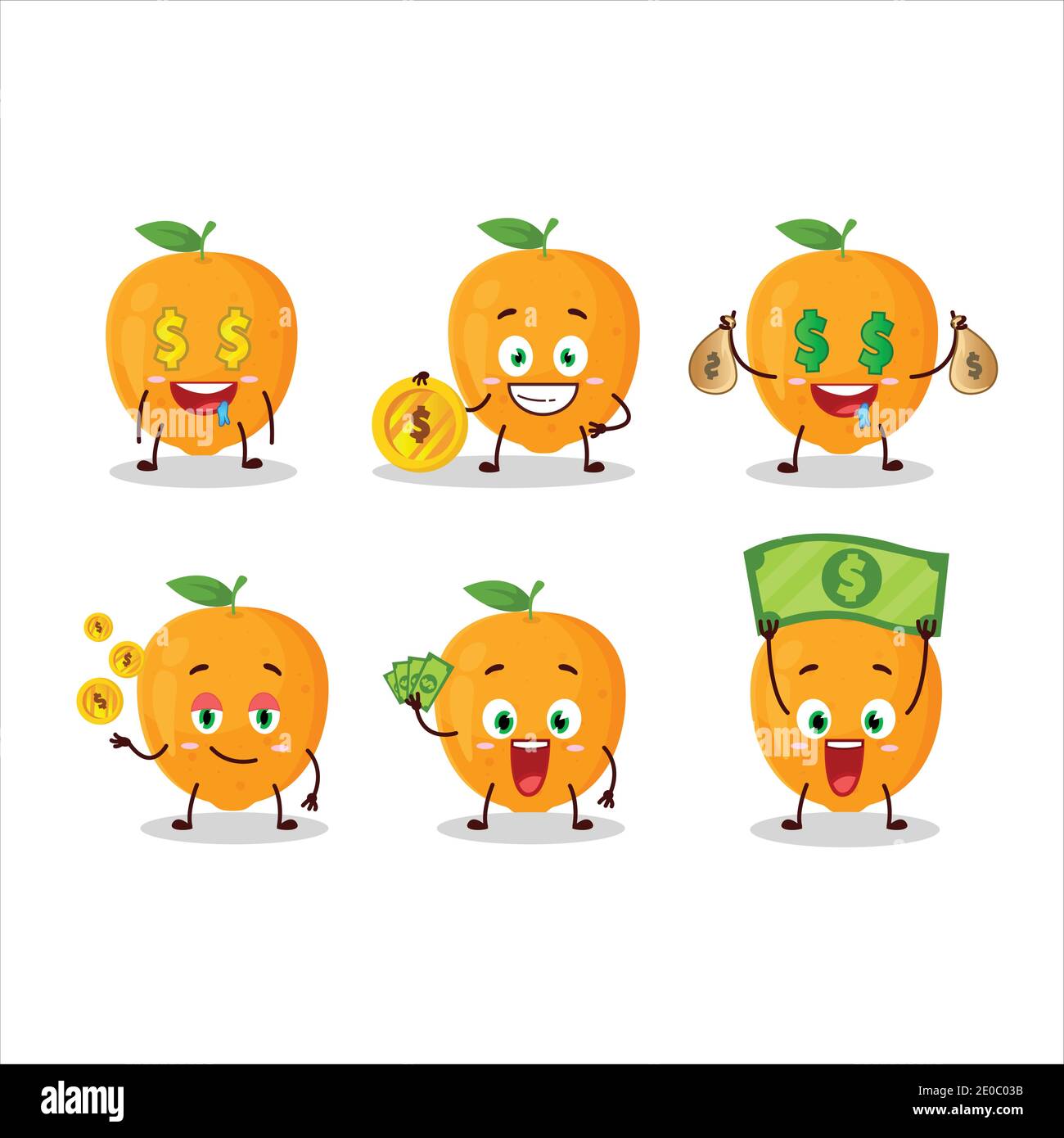 Orange fruit cartoon character with cute emoticon bring money Stock ...