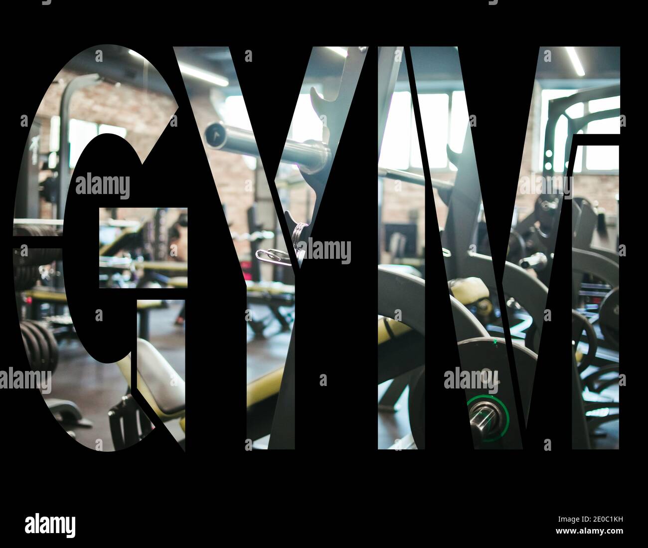 Sports photo gym equipment in the form of the word gym Stock Photo - Alamy