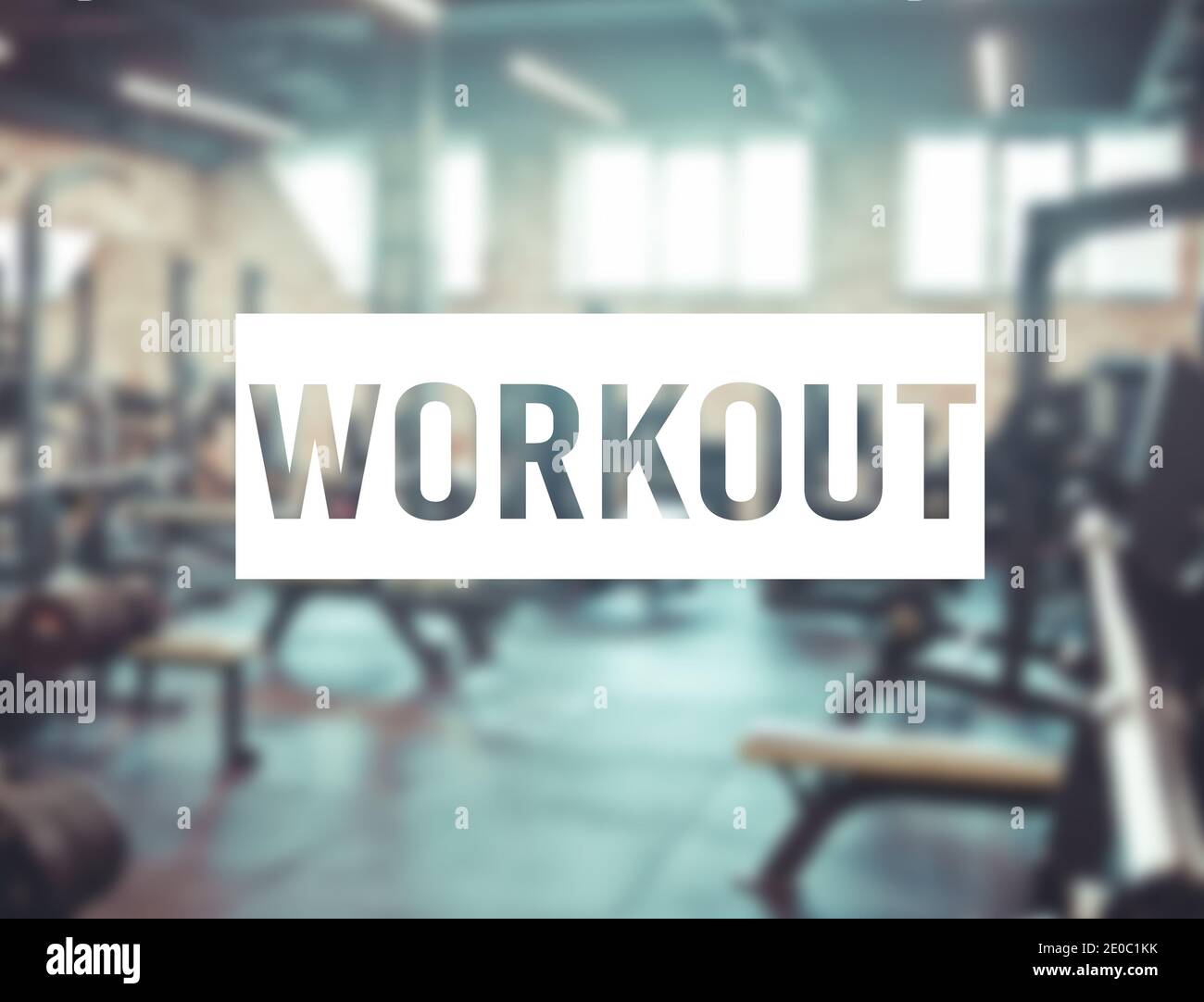 Word Workout on blurred background of gym with equipment Stock Photo ...
