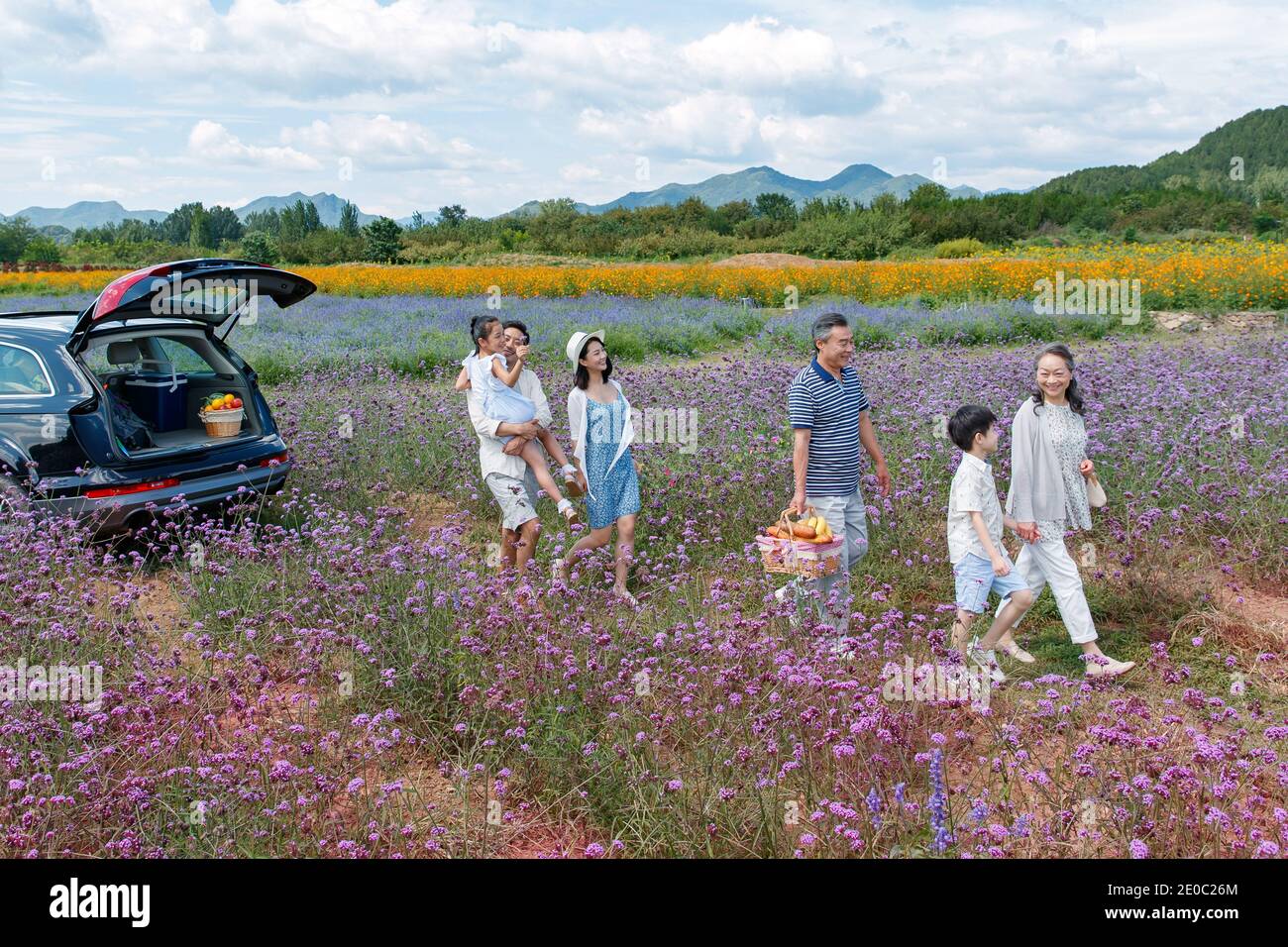 The happiness of the family in the suburbs to play Stock Photo - Alamy