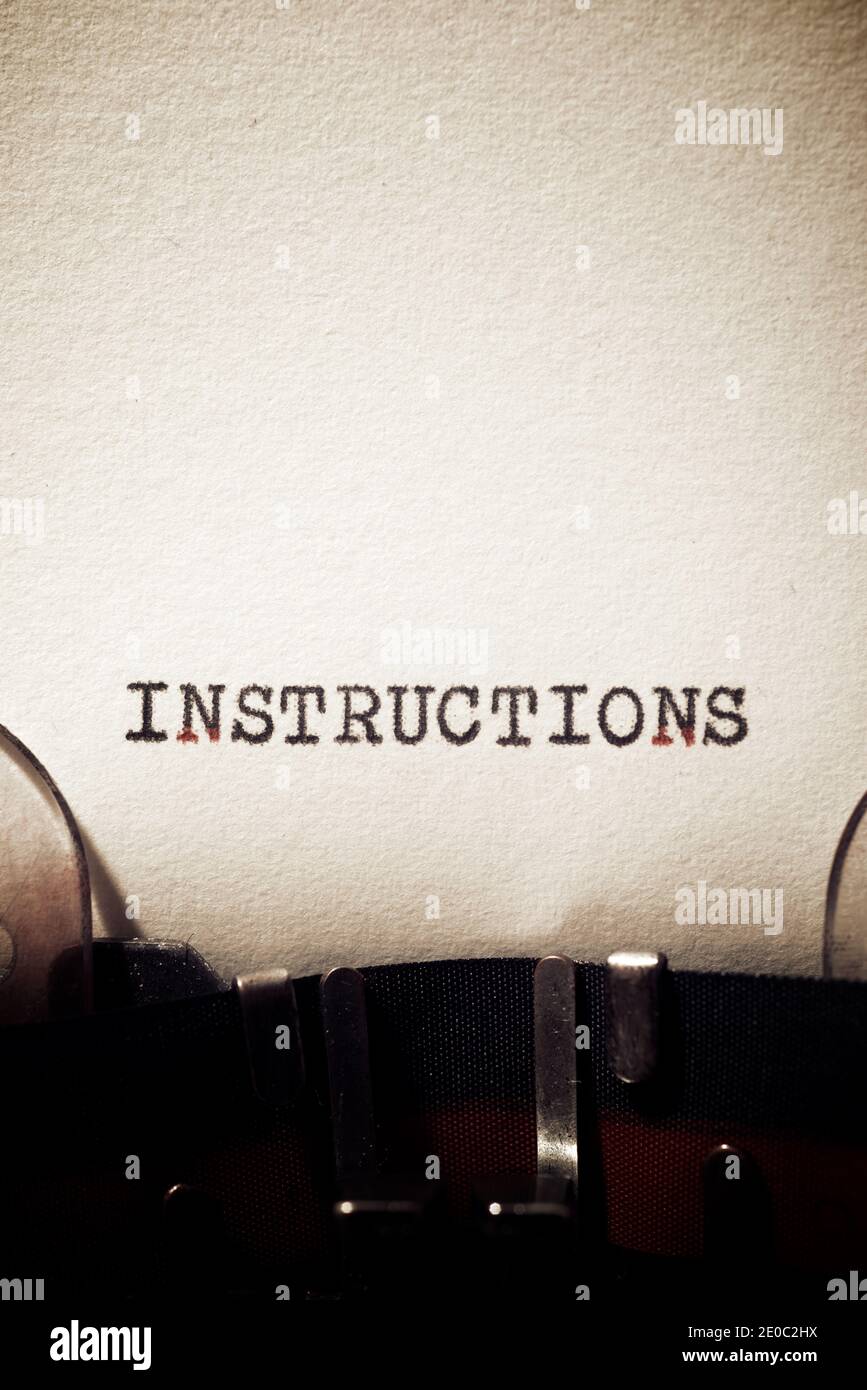 Instructions word written with a typewriter Stock Photo - Alamy