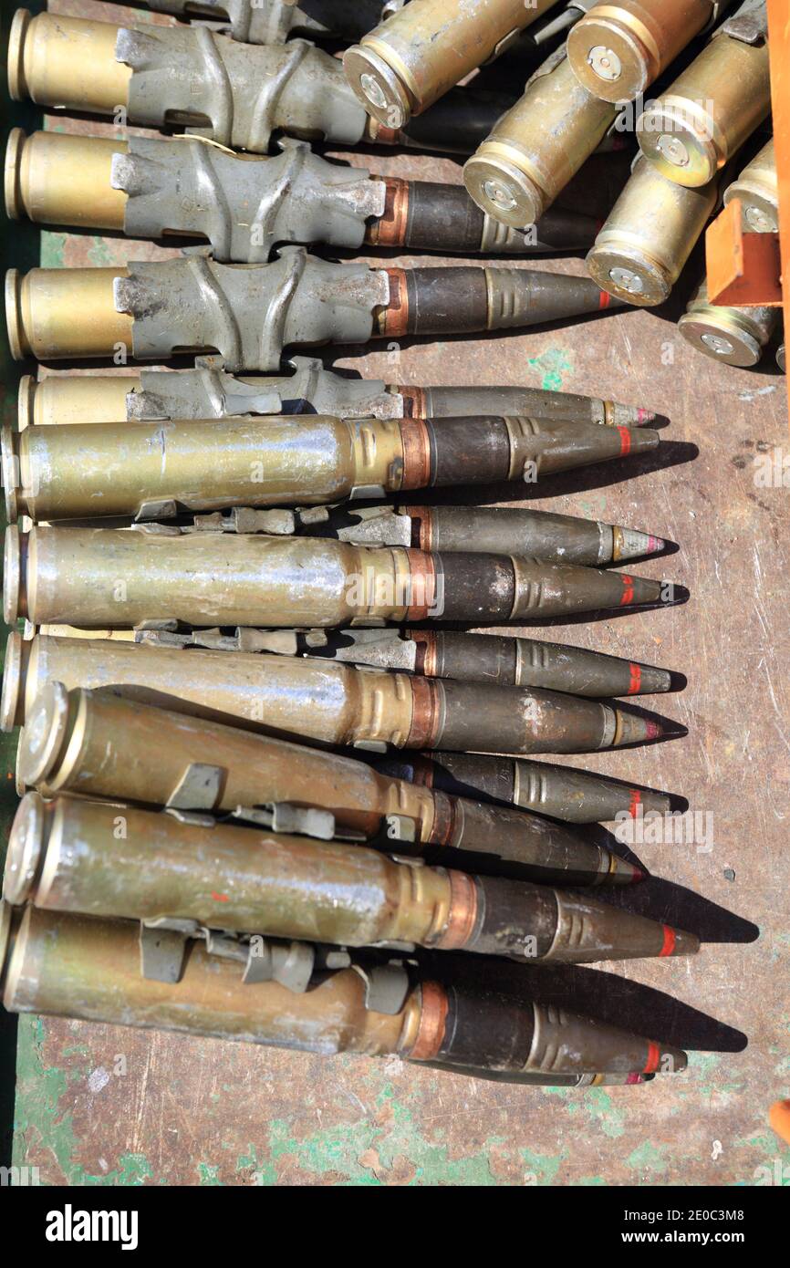 Details of the machine gun rusty bullets Stock Photo - Alamy