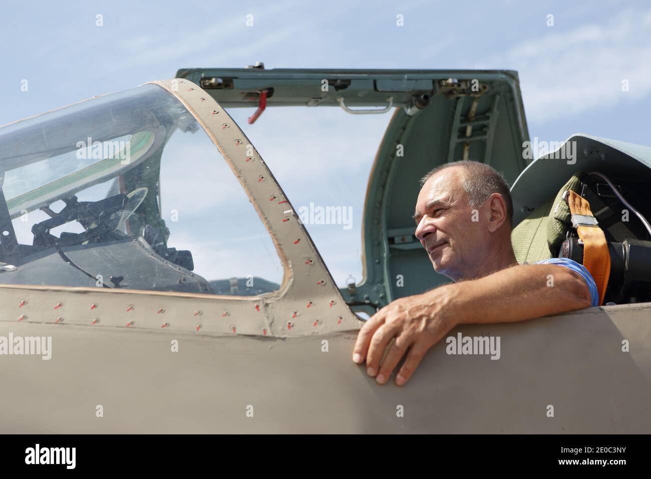 Portrait of a man in fighter cockpit Stock Photo - Alamy