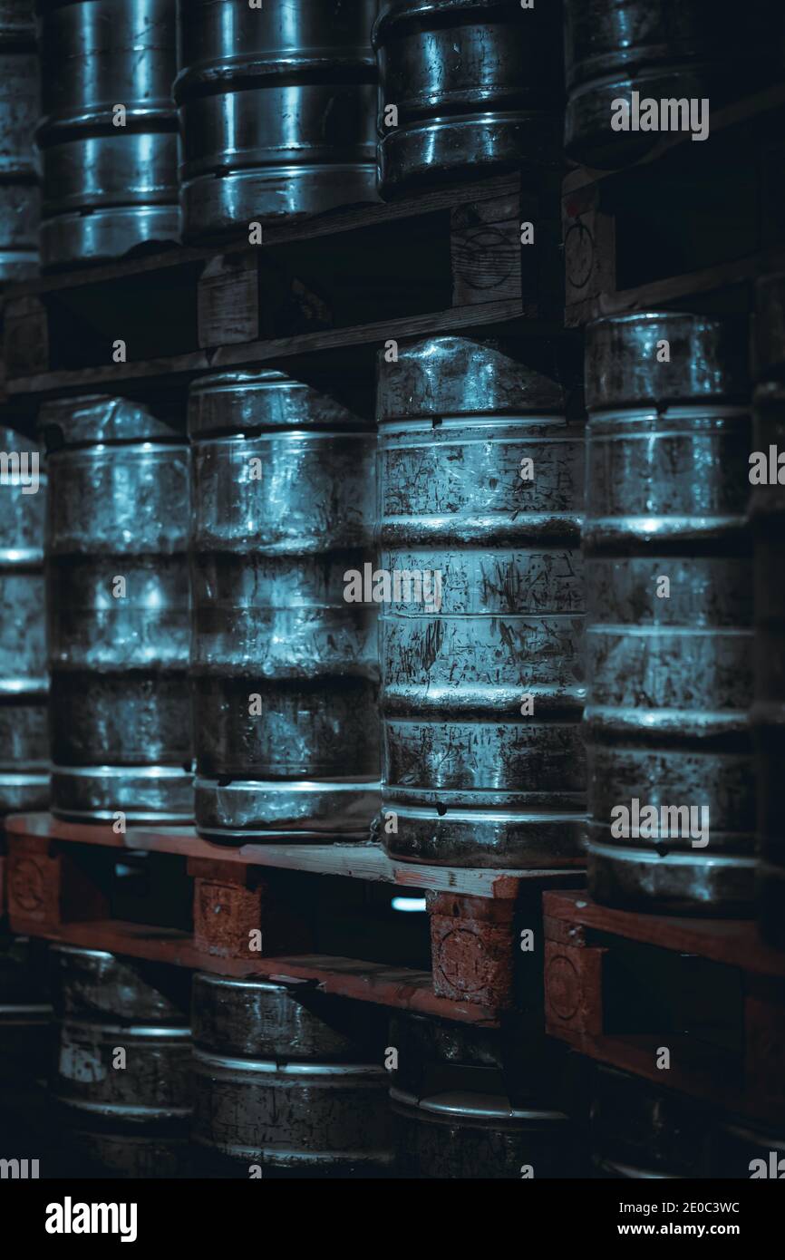 old beer barrels in a brewery, vintage Stock Photo - Alamy