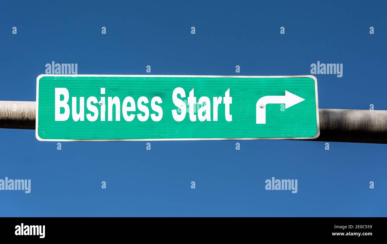 Street Sign the Direction Way to BUSINESS START Stock Photo - Alamy