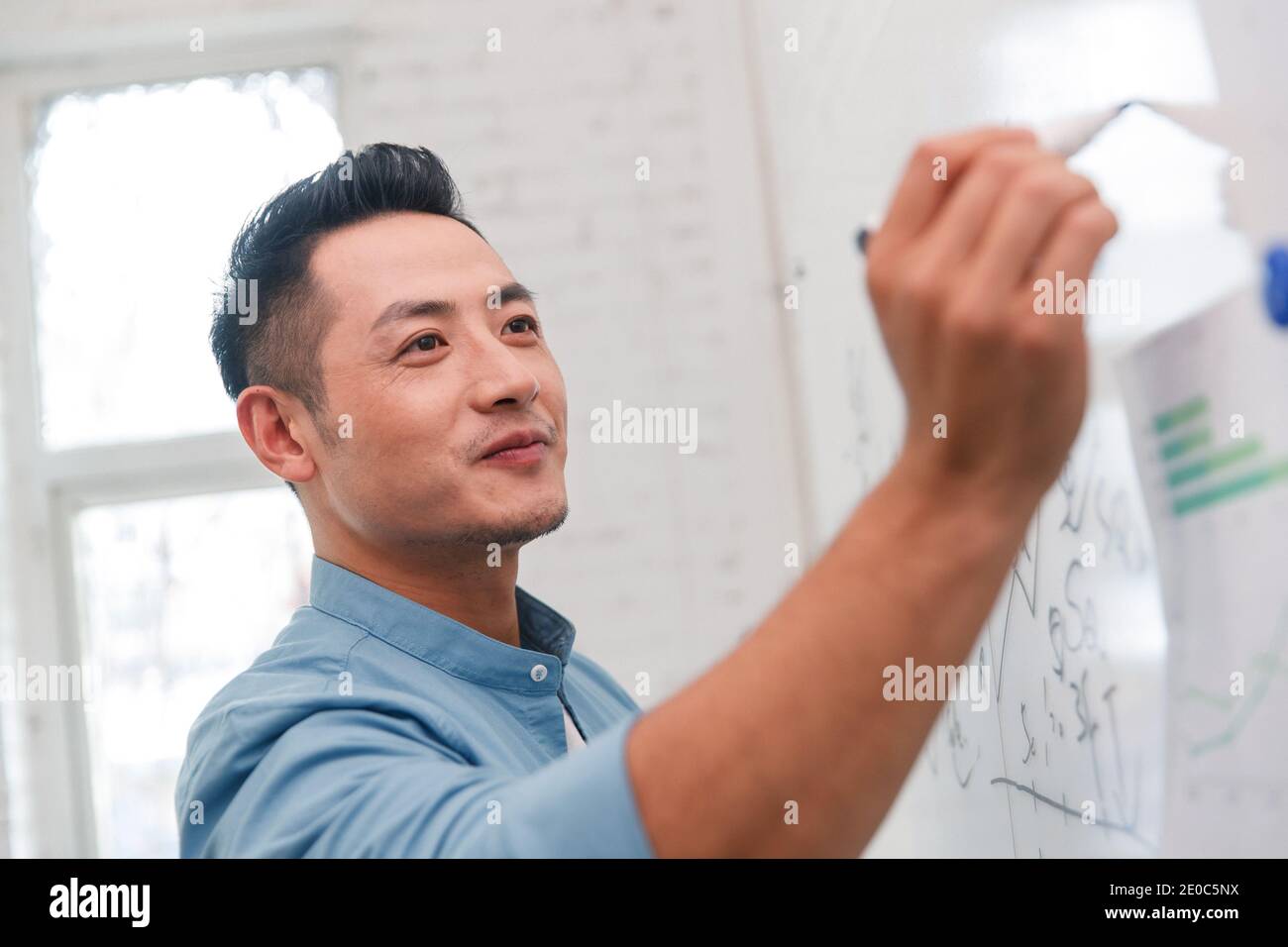 Business men in the office to write on the whiteboard Stock Photo - Alamy