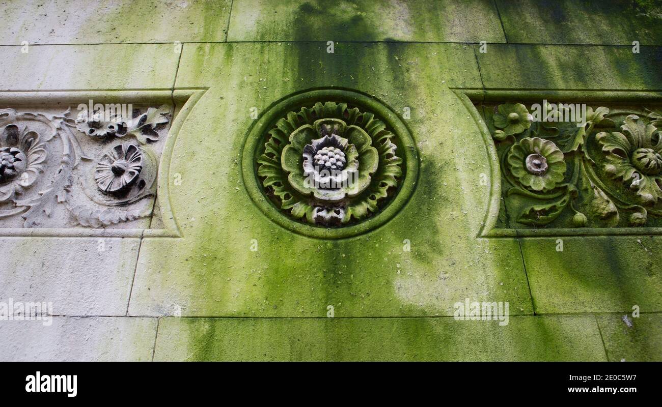 Detail of a mausoleum with algae Stock Photo - Alamy