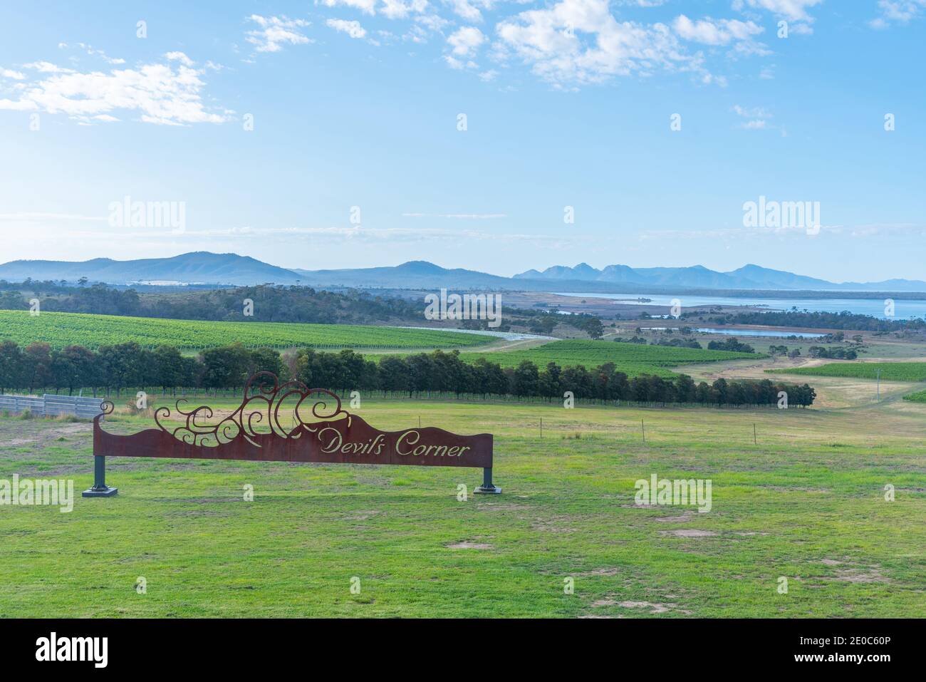 Aerial view of vineyards at Devil's Corner in Tasmania, Australia Stock ...