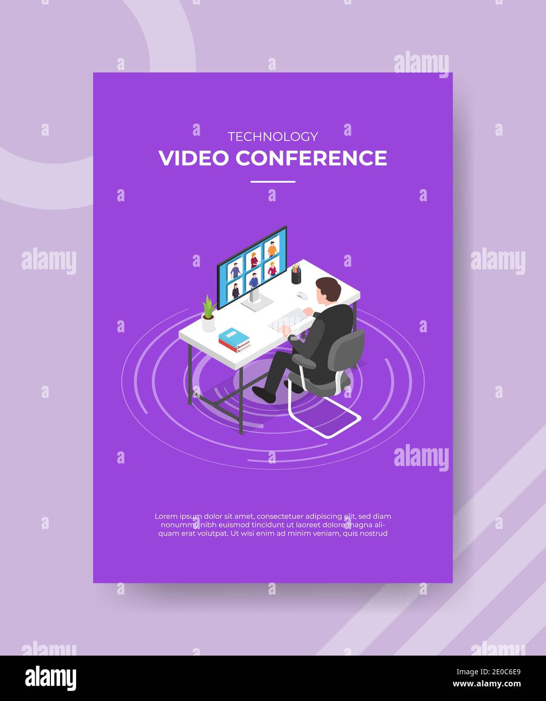 technology video conference concept men sitting on chair using computer ...